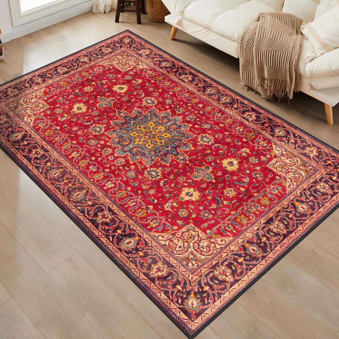 Classic Red Oriental Rug for Living Room, Turkish Medallion Pattern ...
