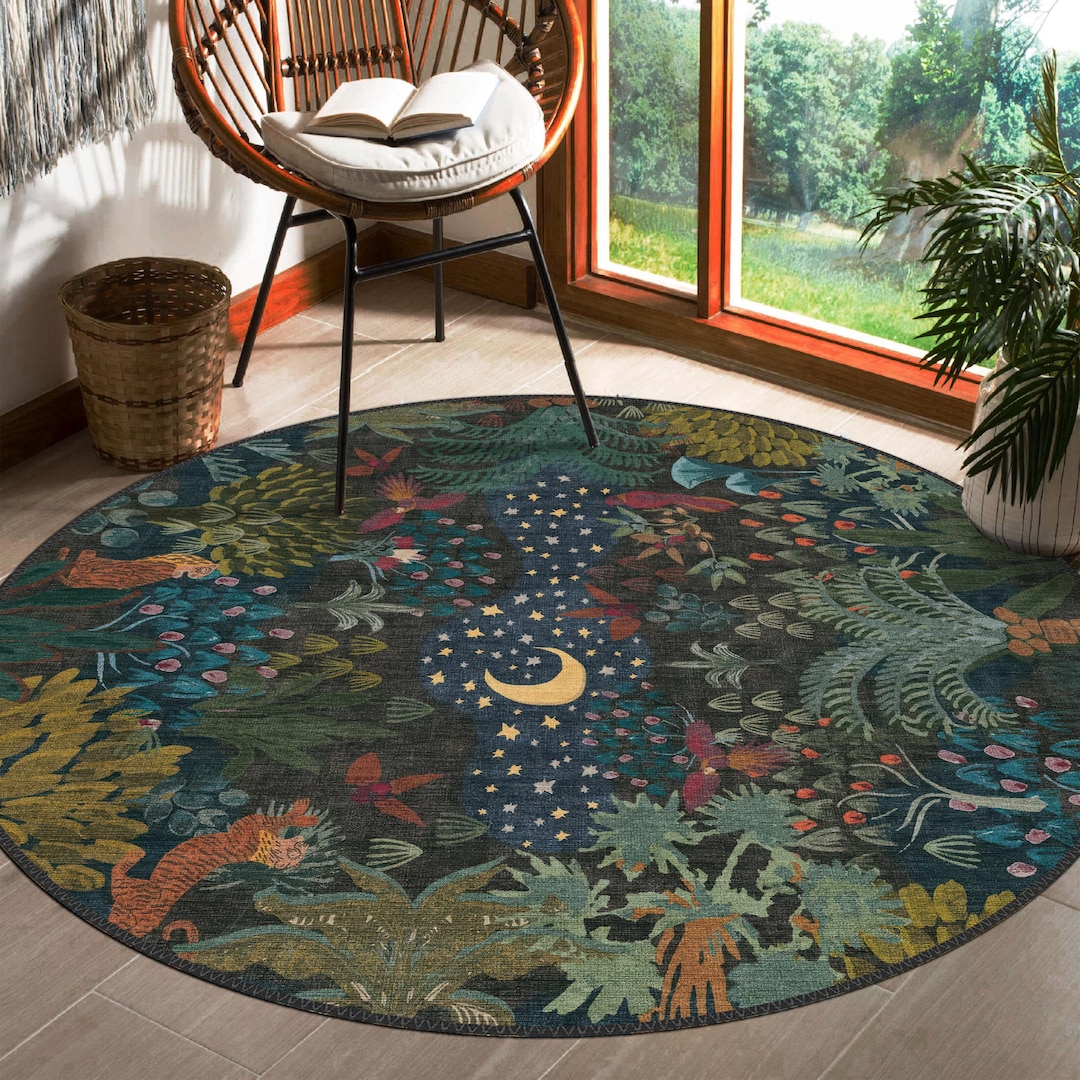 Moonlit Forest Round Rug, Boho Chic Carpet - Etsy