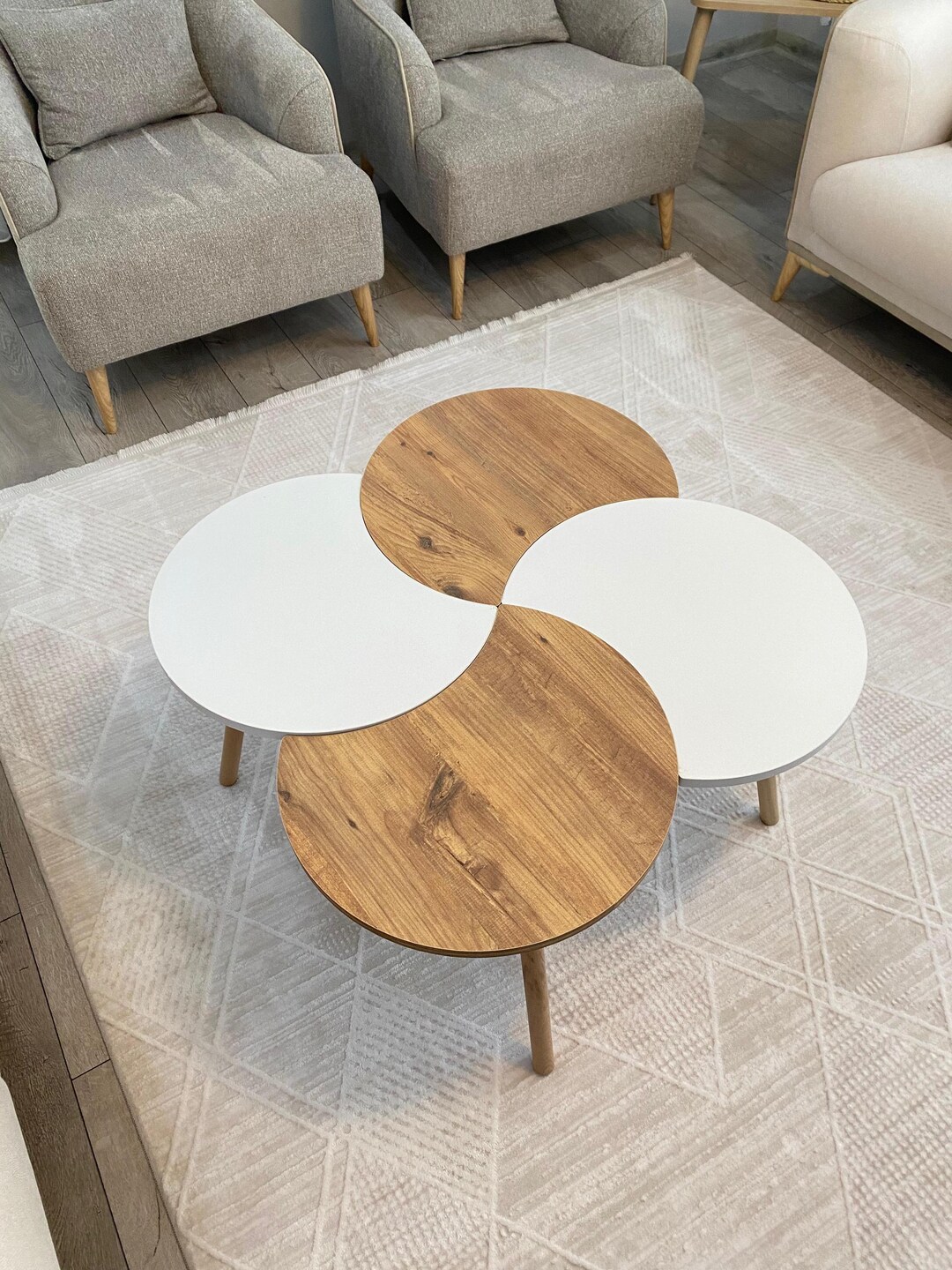 Four-piece Coffee Table. Wooden Leg. Must Interlock. - Etsy