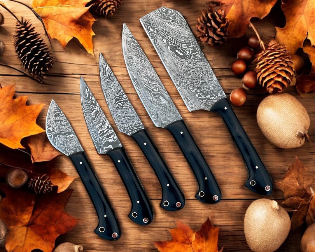 Handmade Damascus Steel BBQ Knife Set: Pitmaster Essential With Leather ...