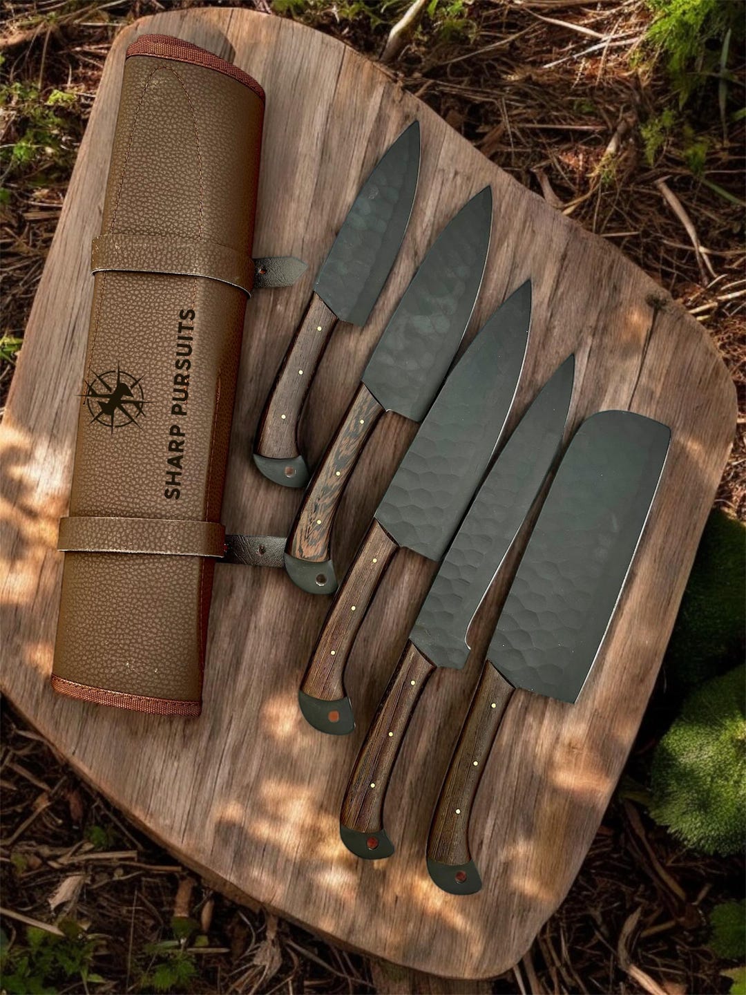 Hand Forged Chef Knife Set- 5 Piece Black Coated High Carbon Steel ...
