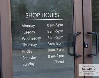Store Hours Decal, Business Hours Clear Cling Vinyl Sticker, Custom ...