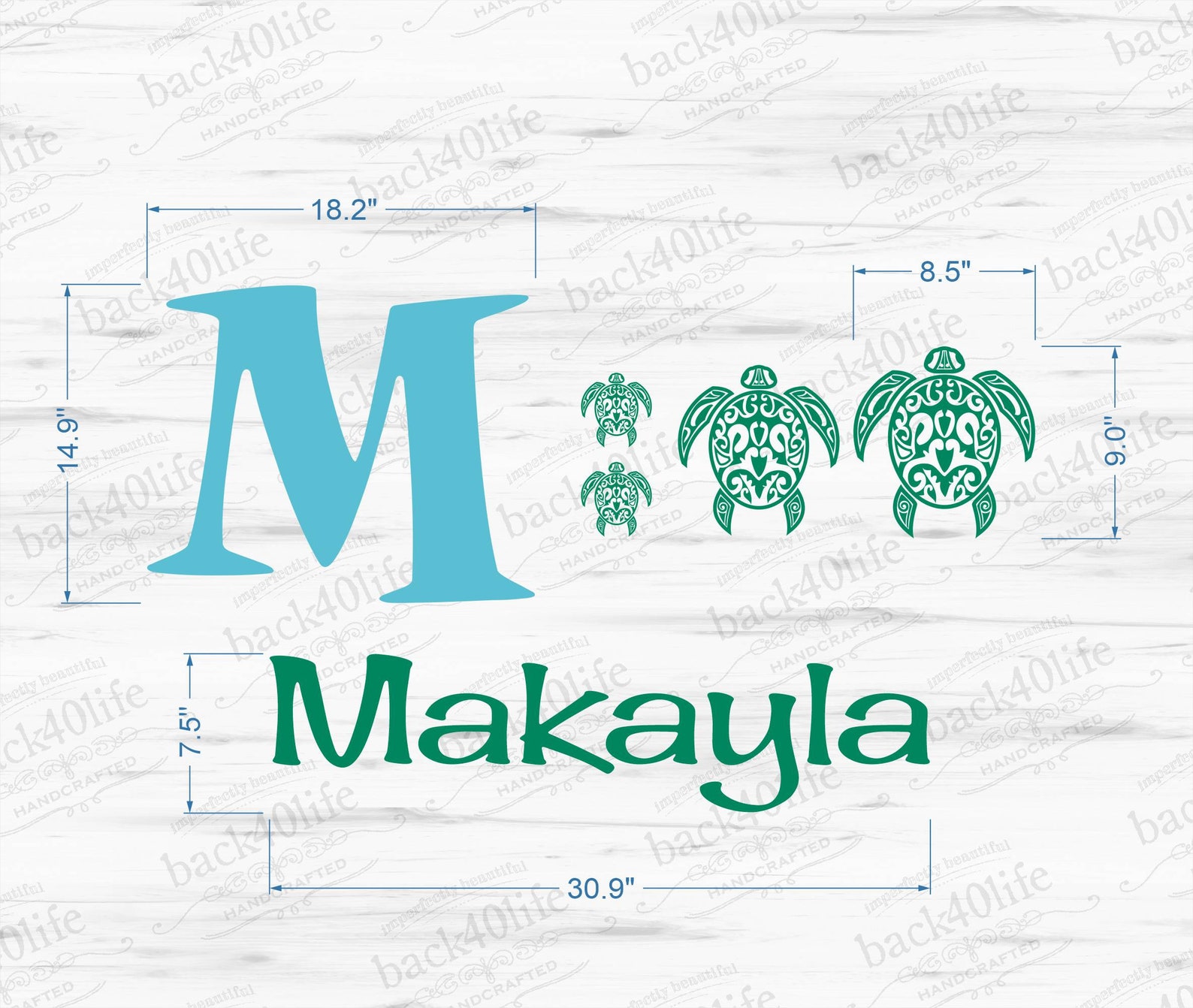 Sea Turtle Monogram With Name Vinyl Wall Decal (K-071) - Back40life - Etsy
