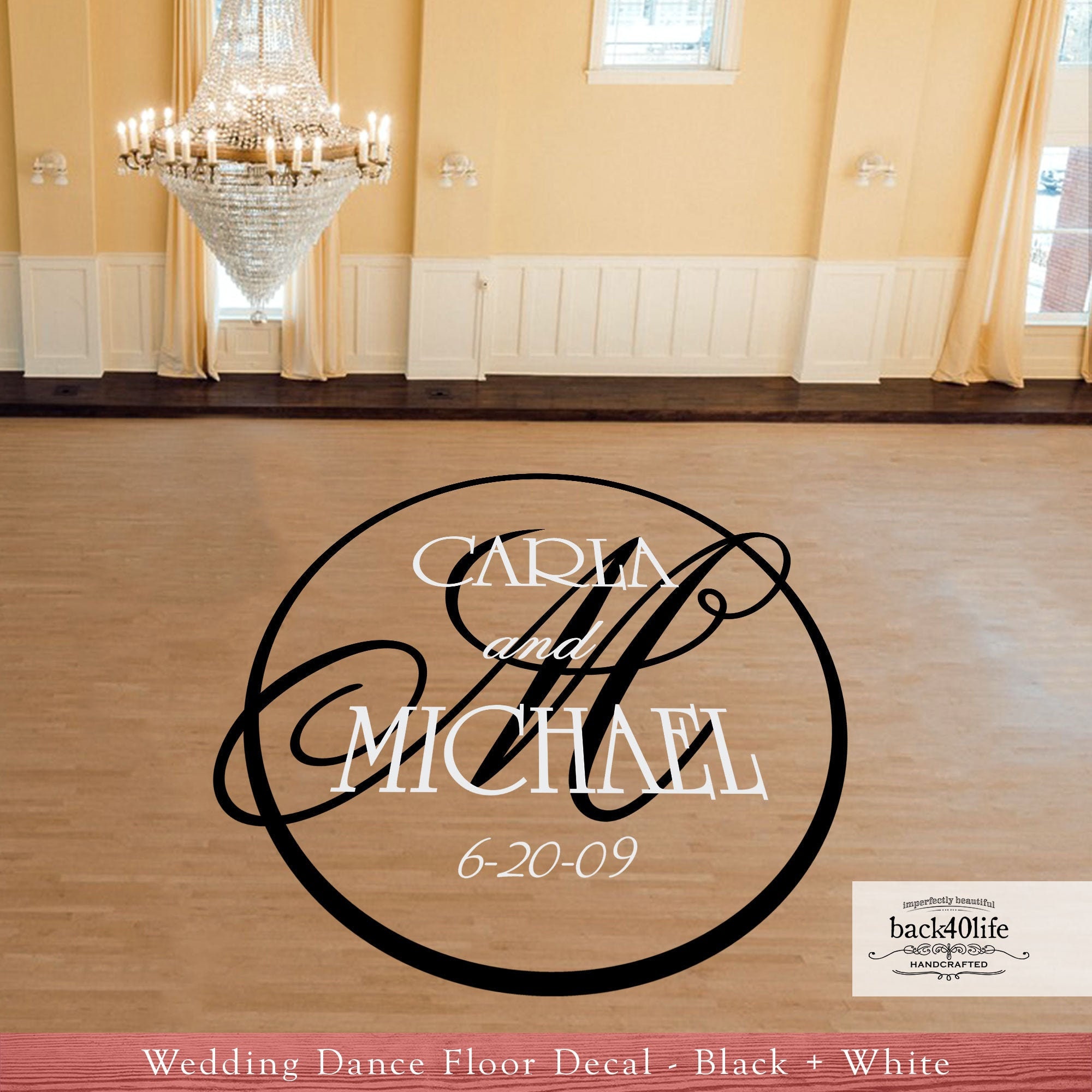 Wedding Monogram Dance Floor Vinyl Decal w-003b Back40life | Etsy