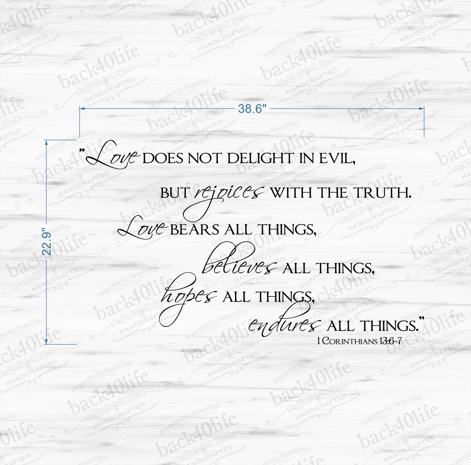 Love Endures All Things - 1 Corinthians 13:6-7 Vinyl Wall Decal (B-042 ...