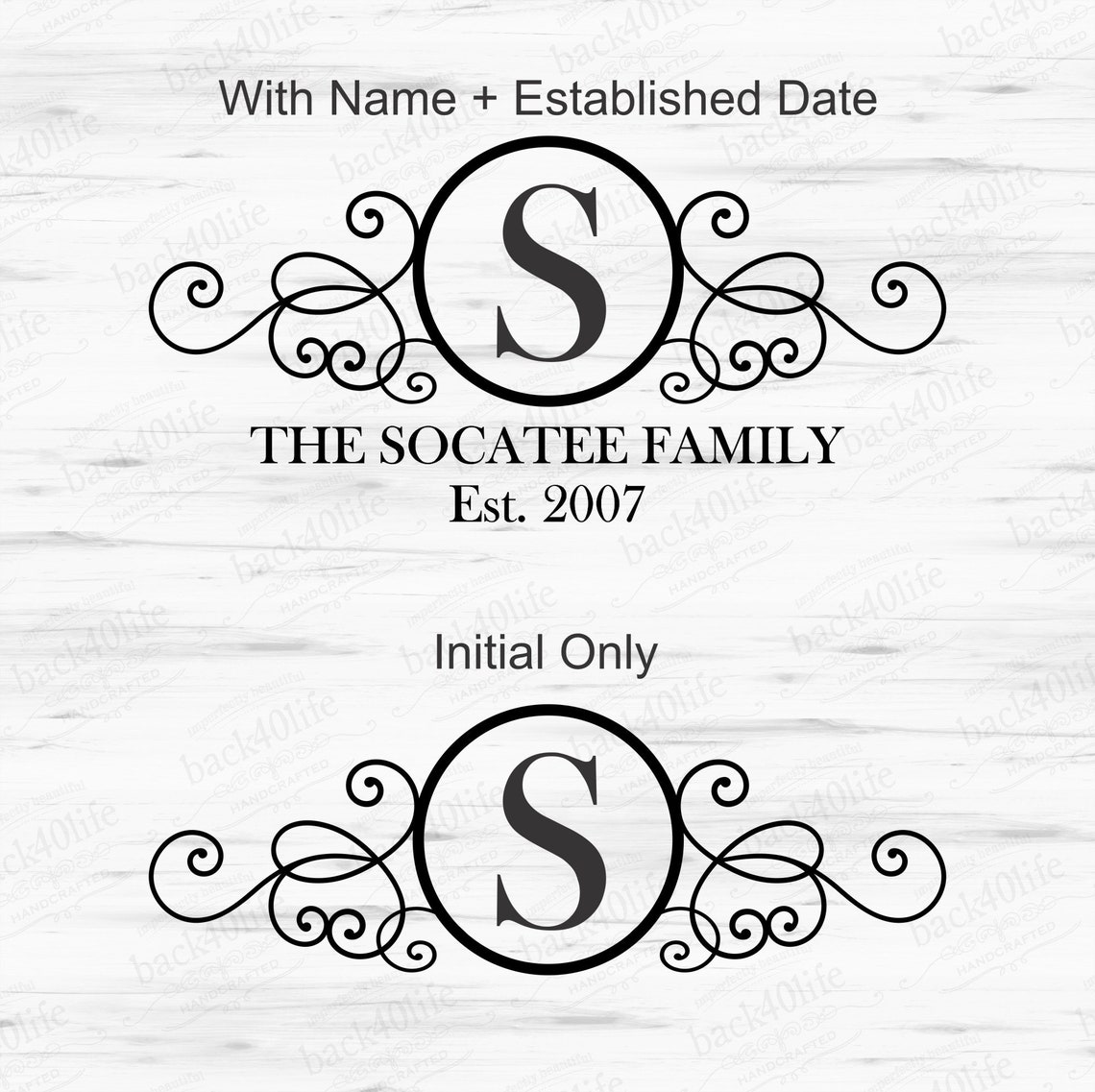 Swirly Circle Family Monogram Vinyl Wall Decal m-010a | Etsy