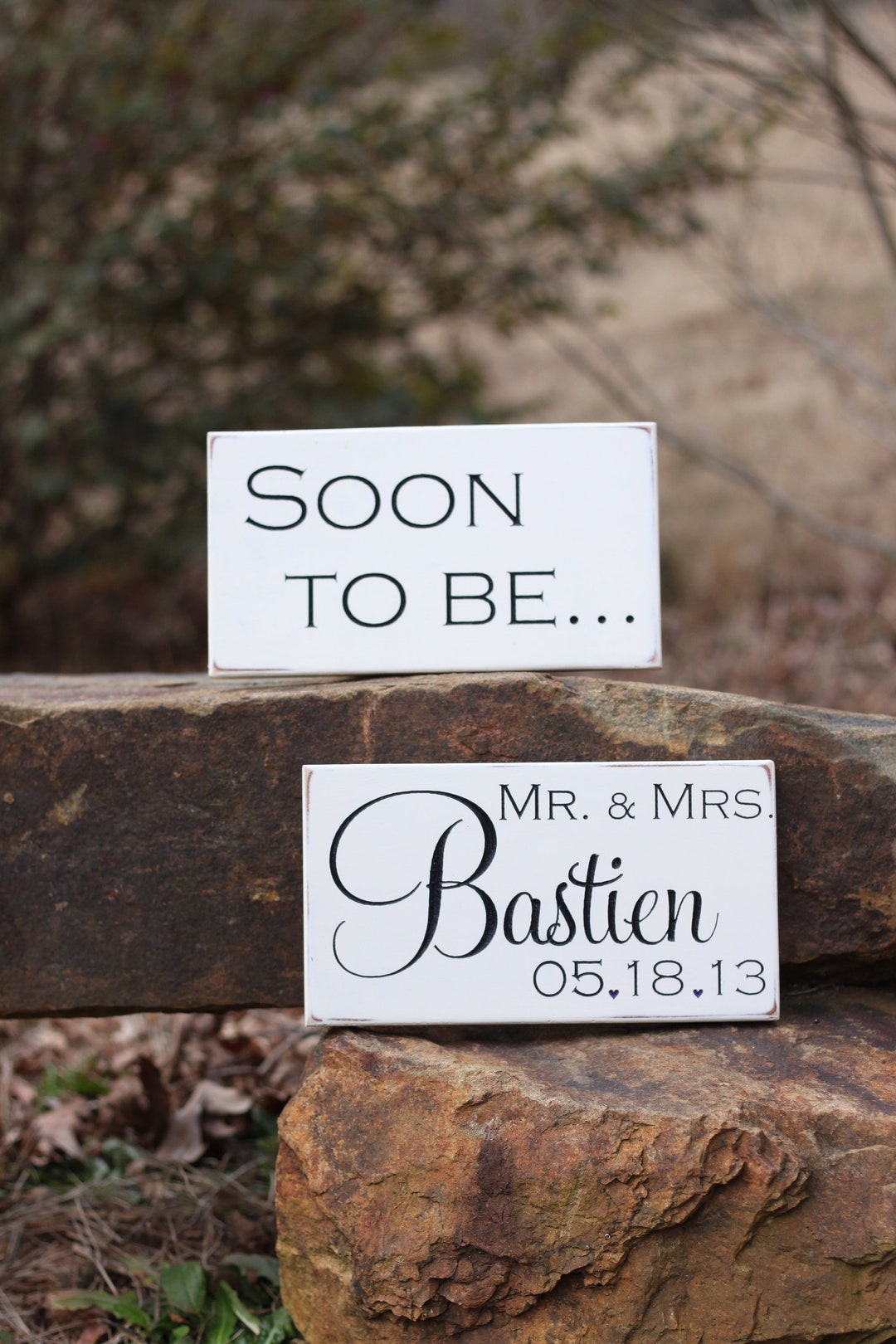Soon to Be - Mr & Mrs Painted Wood Signs (w-023b) - Back40life - Etsy