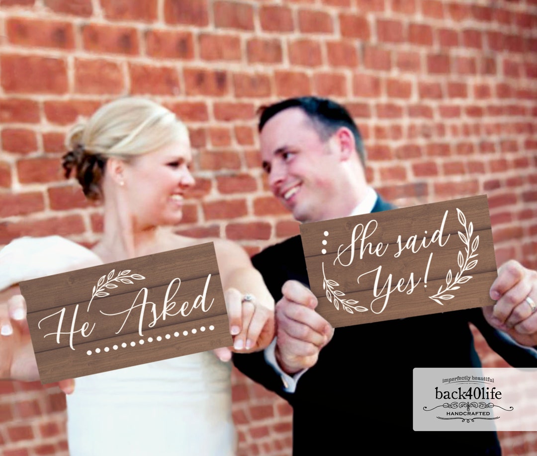 He Asked and She Said YES - Painted Wooden Wedding or Engagement Photo ...