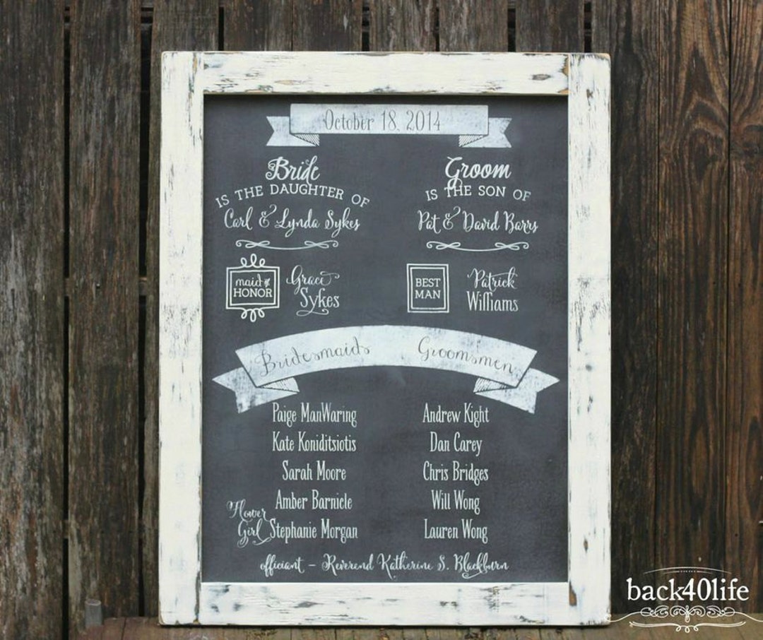 Wedding Program Welcome Sign With Chalkboard Finish (W-071 ...