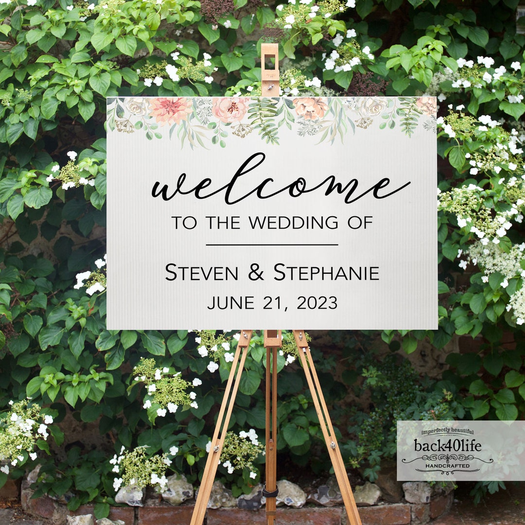 Wedding Directional Sign With Couples Names Parking Ceremony Reception ...