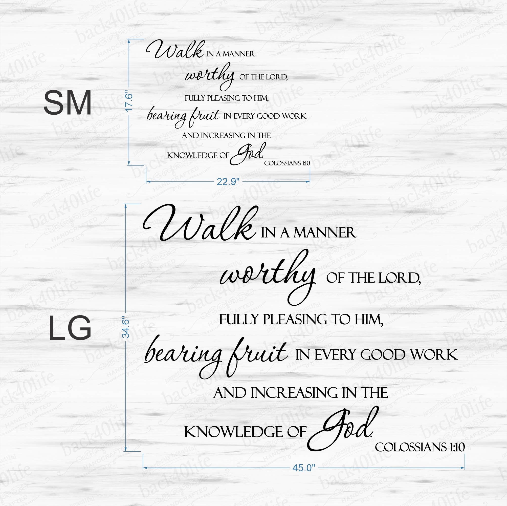 Walk Worthy - Colossians 1:10 Vinyl Wall Decal (B-028) - Back40life - Etsy