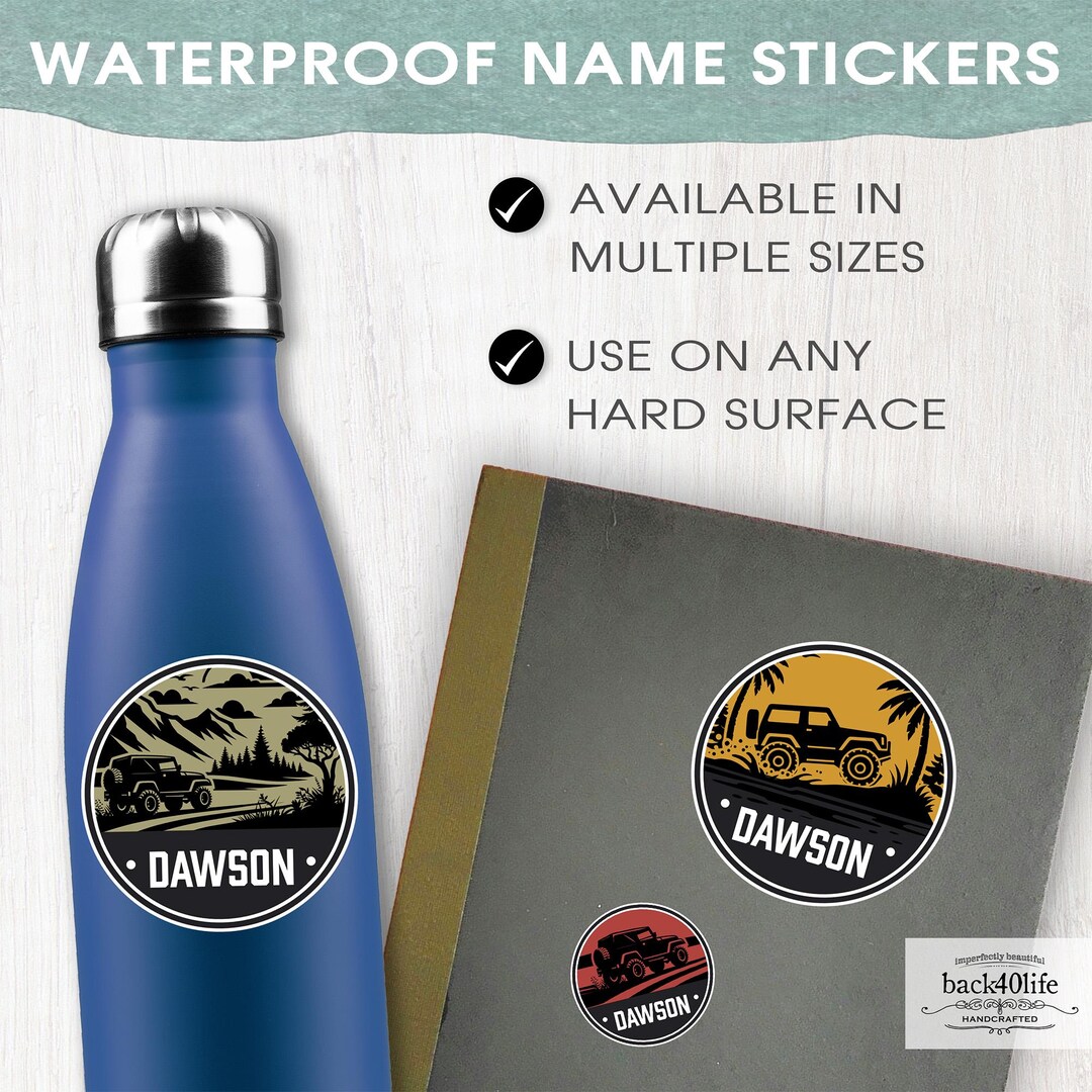 Name Personalized DTF Sticker Labels - Textured Jeep Mountain Outdoor ...