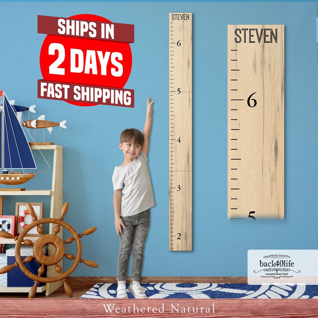 Farmhouse Style Segmented Wooden Kids Growth Chart Ruler for Boys and ...