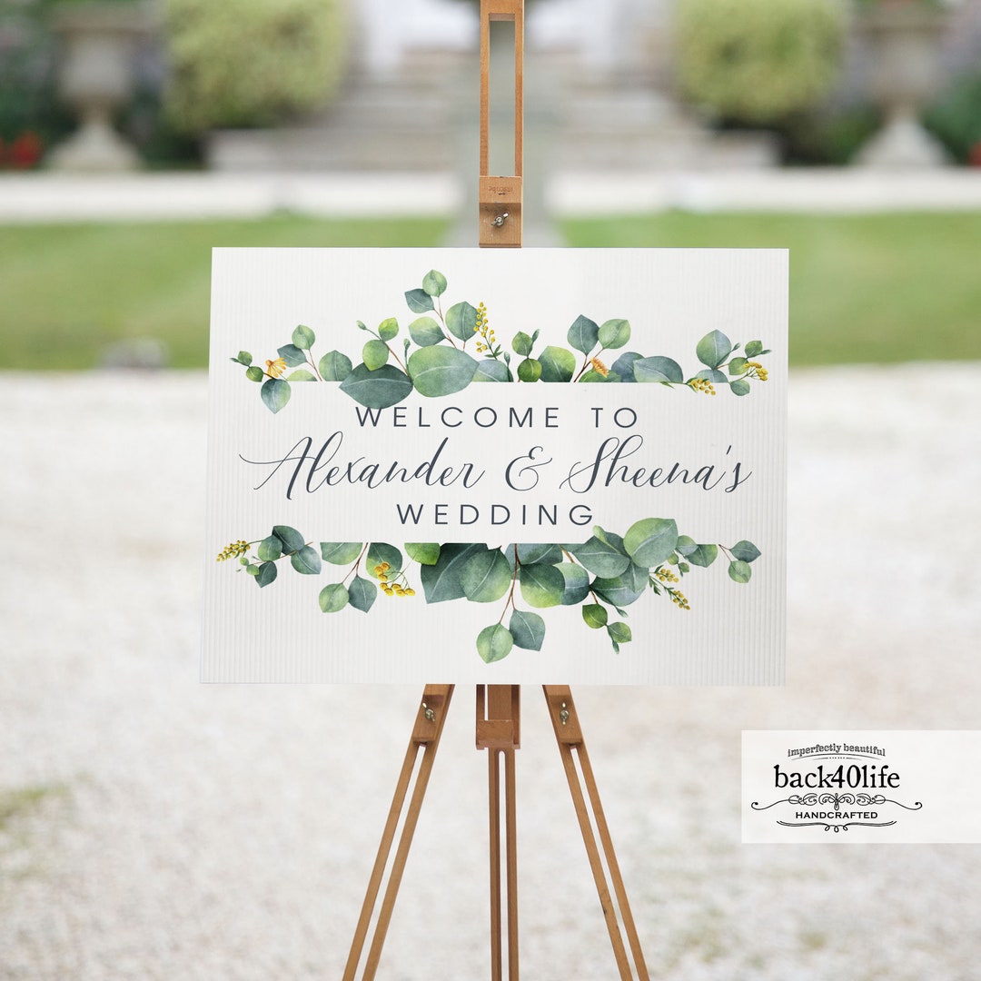 Wedding Directional Sign With Couples Names Parking Ceremony Reception ...