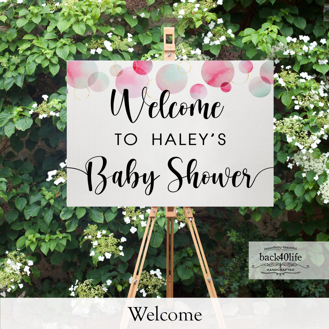 Baby Shower Sign - Pink Watercolor Dots - Welcome Directional Parking ...
