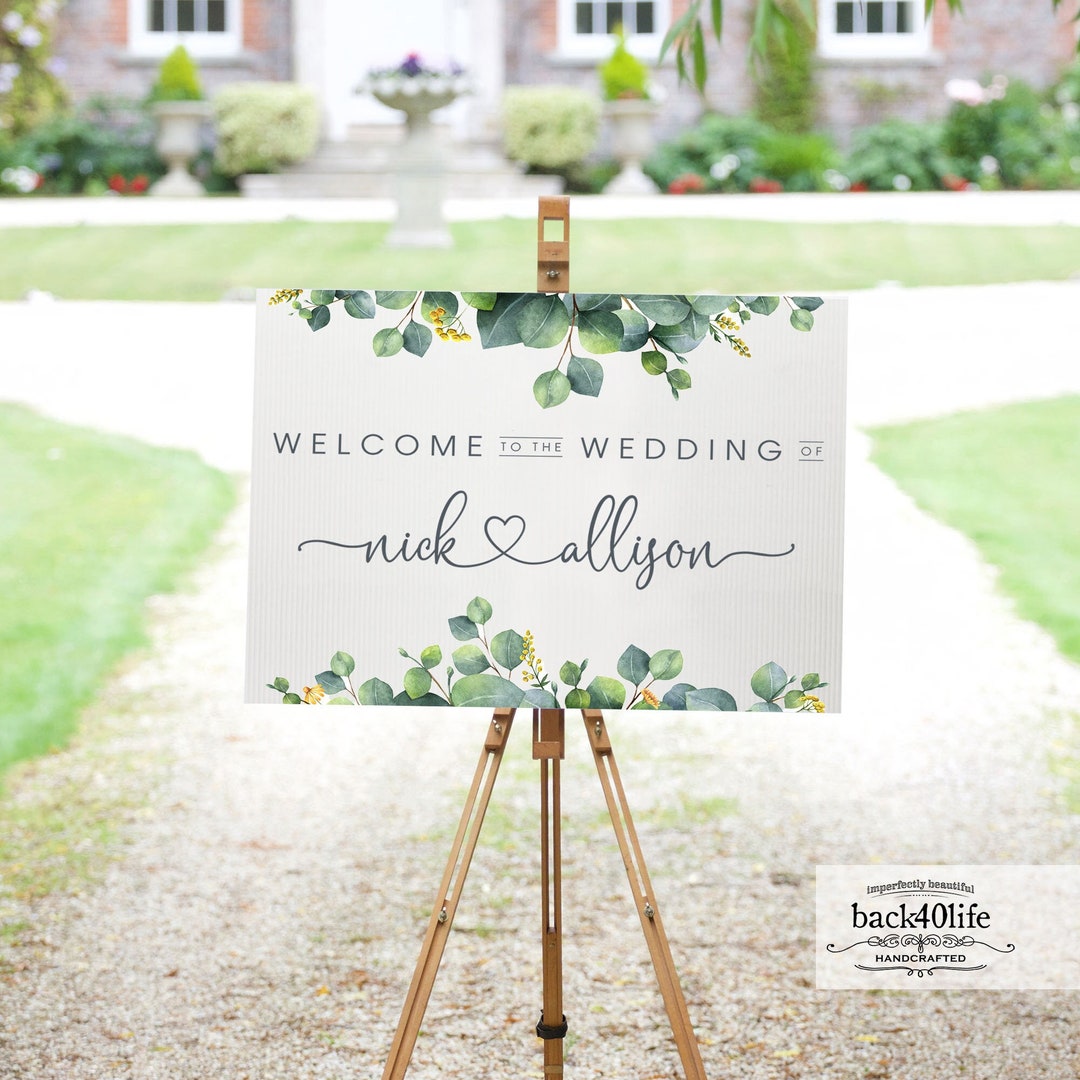 Wedding Directional Sign With Couples Names Parking Ceremony Reception ...