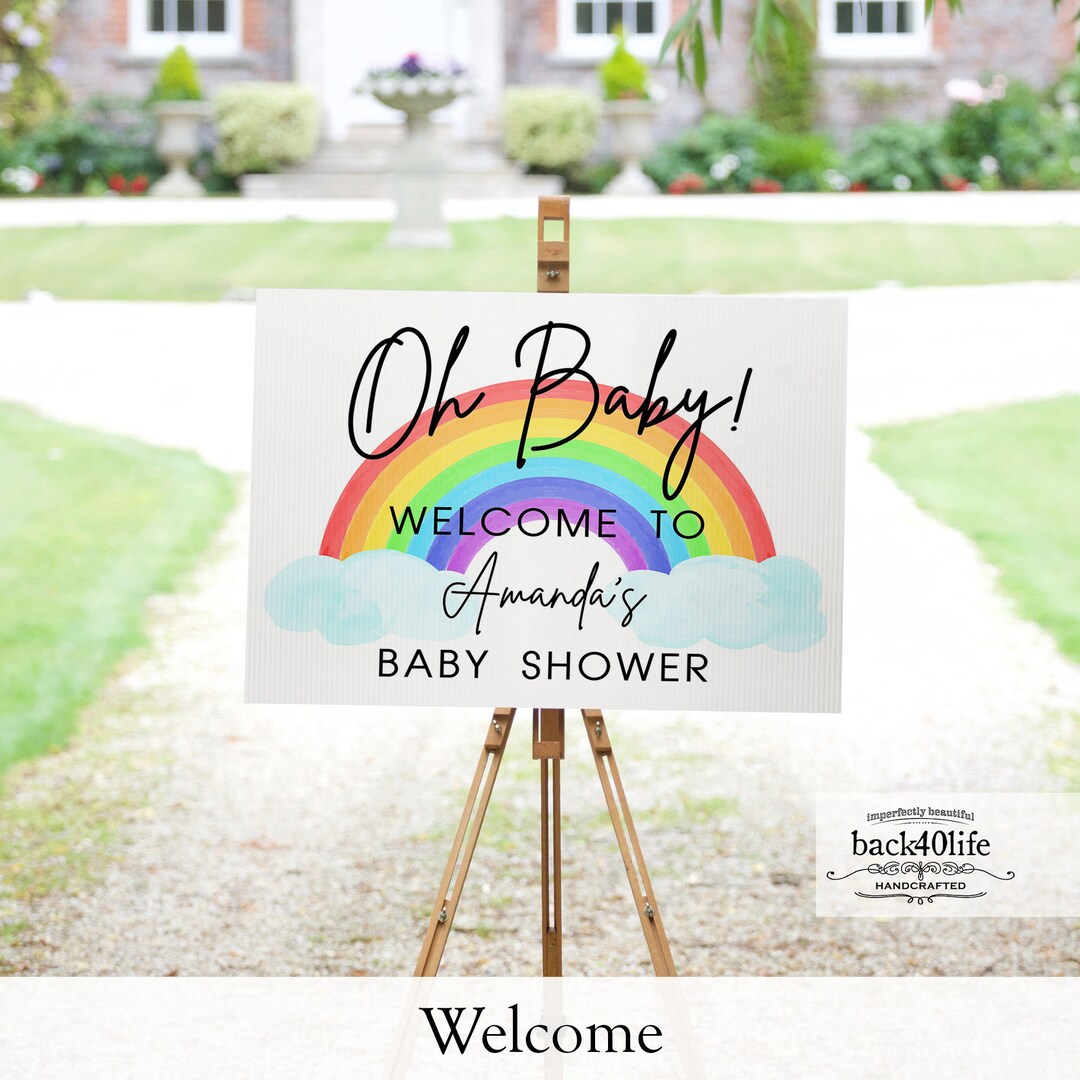 Baby Shower Sign - Oh Baby Rainbow - Welcome Directional Parking Event ...
