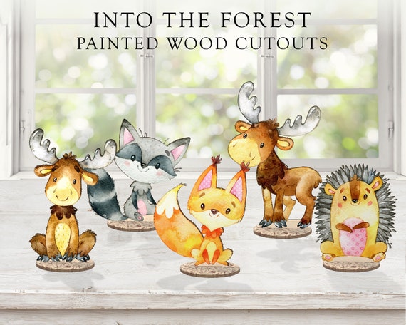 Woodland Creatures Set of 5 Painted Wooden Cutout Shapes - Etsy