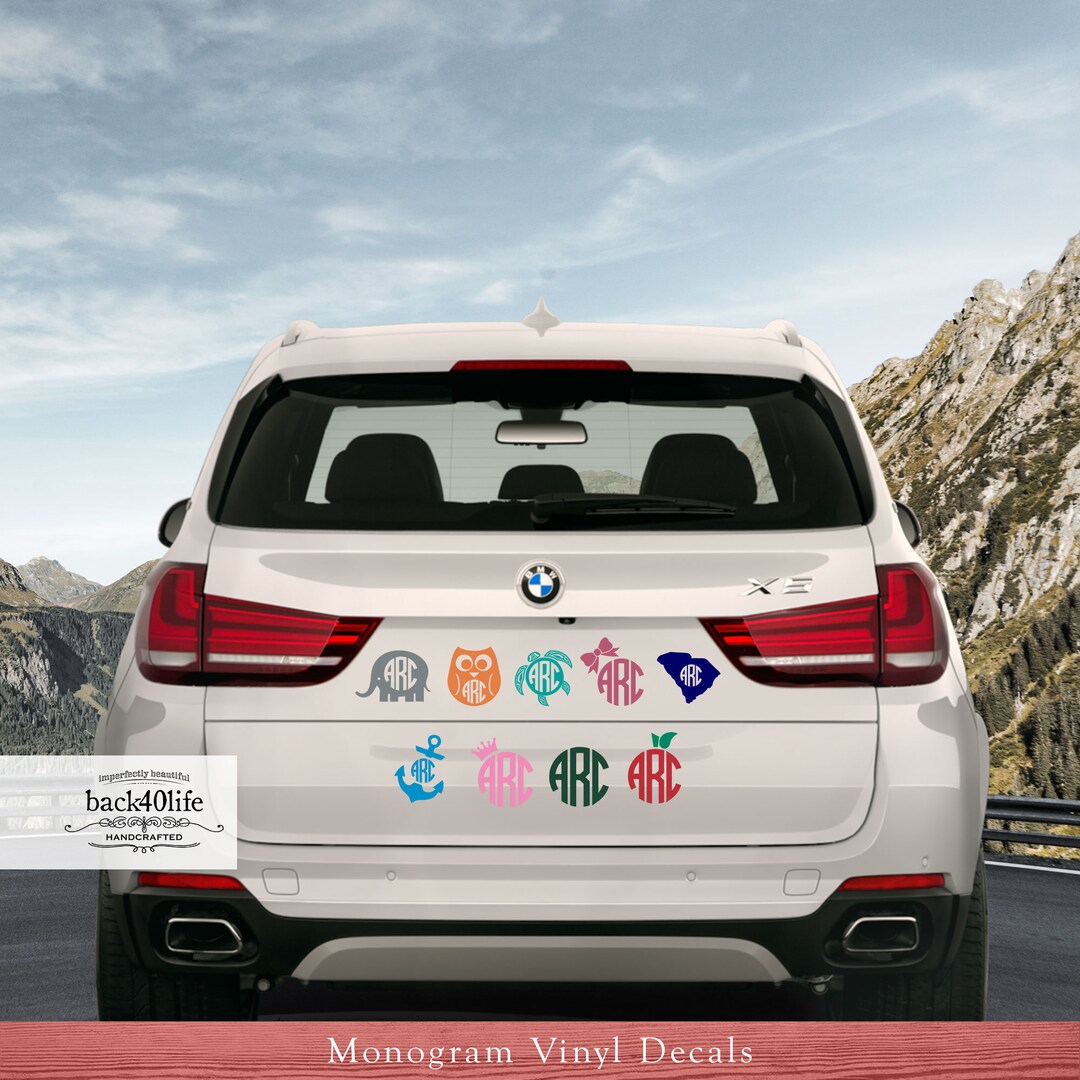 Circle Monogram Vinyl Car Decal (m-018b) - Back40life - Etsy