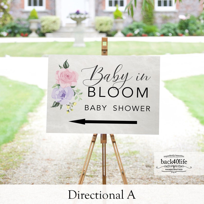 Baby Shower Sign - Baby in Bloom Pastel Flowers - Welcome Directional ...