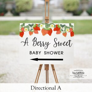 Baby Shower Sign - Berry Sweet Strawberry - Welcome Directional Parking ...