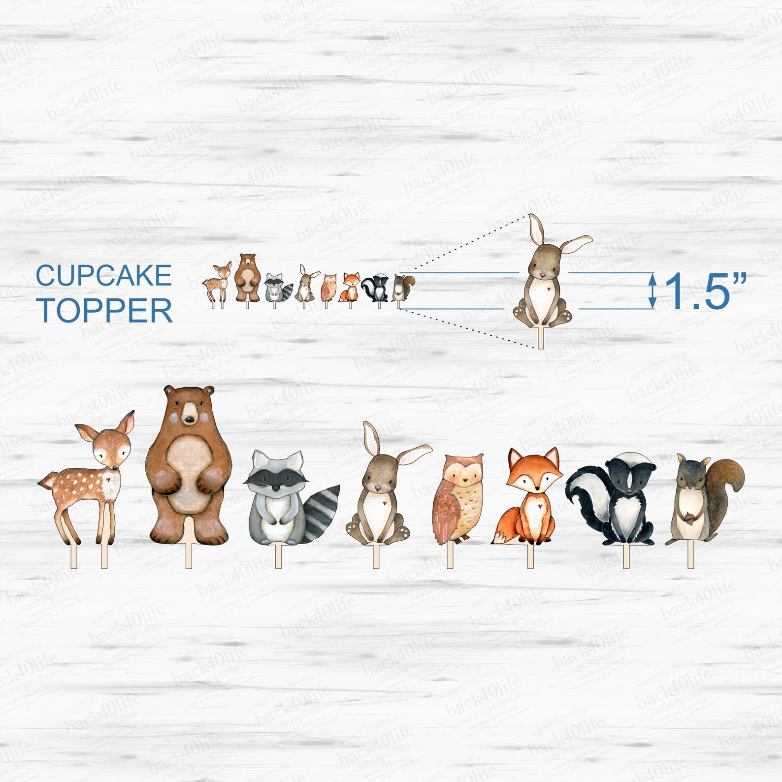 Forest Critters Cupcake Toppers Set of 8 Painted Wooden - Etsy