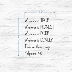 Think on These Things - Philippians 4:8 Vinyl Wall Decal (B-032 ...