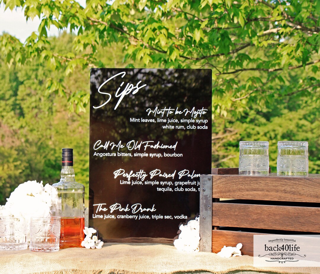Black Acrylic Drink Menu Sign (W-106) - Back40life - Etsy