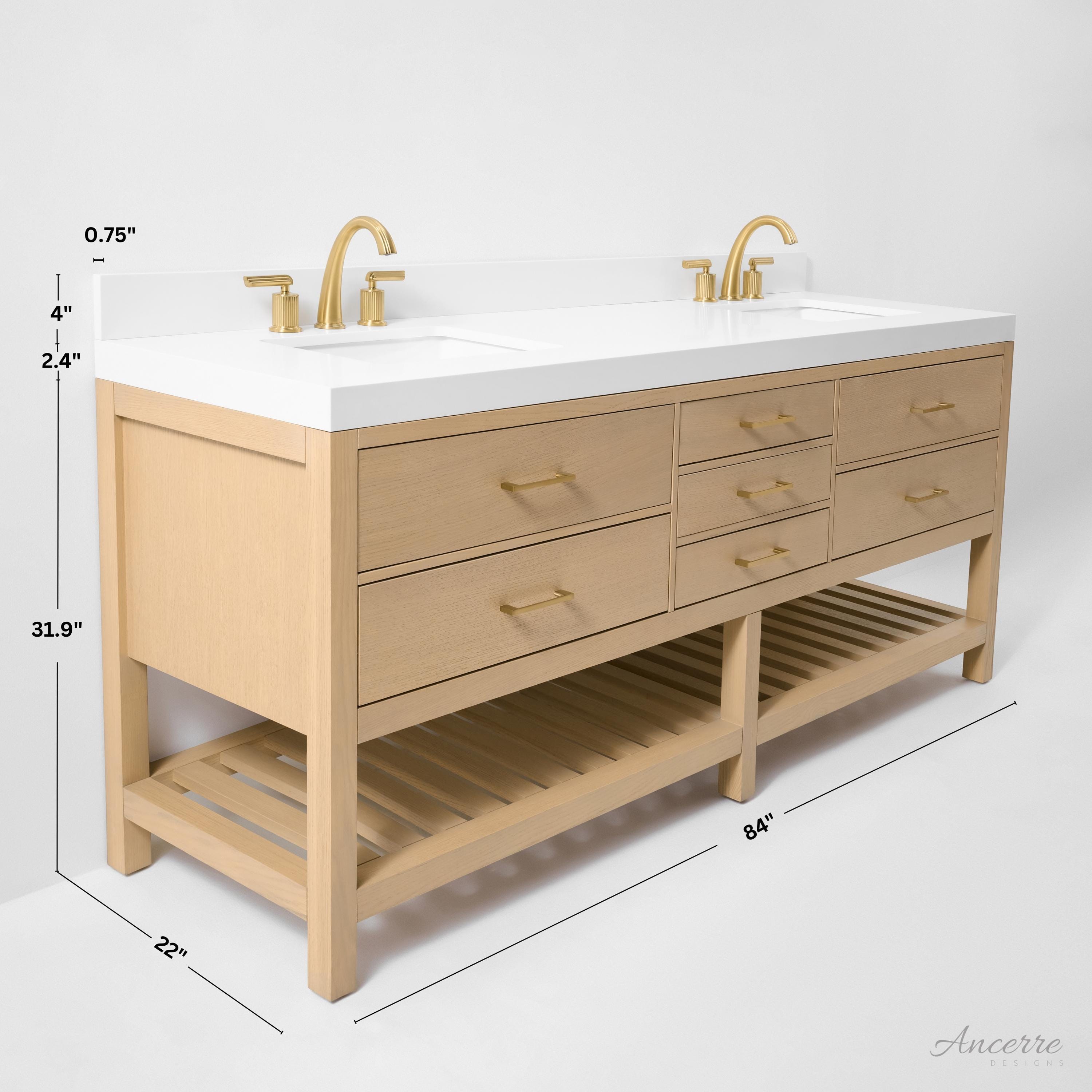 Ancerre Designs Elizabeth 84 Inch. Oak Bathroom Vanity Set With ...