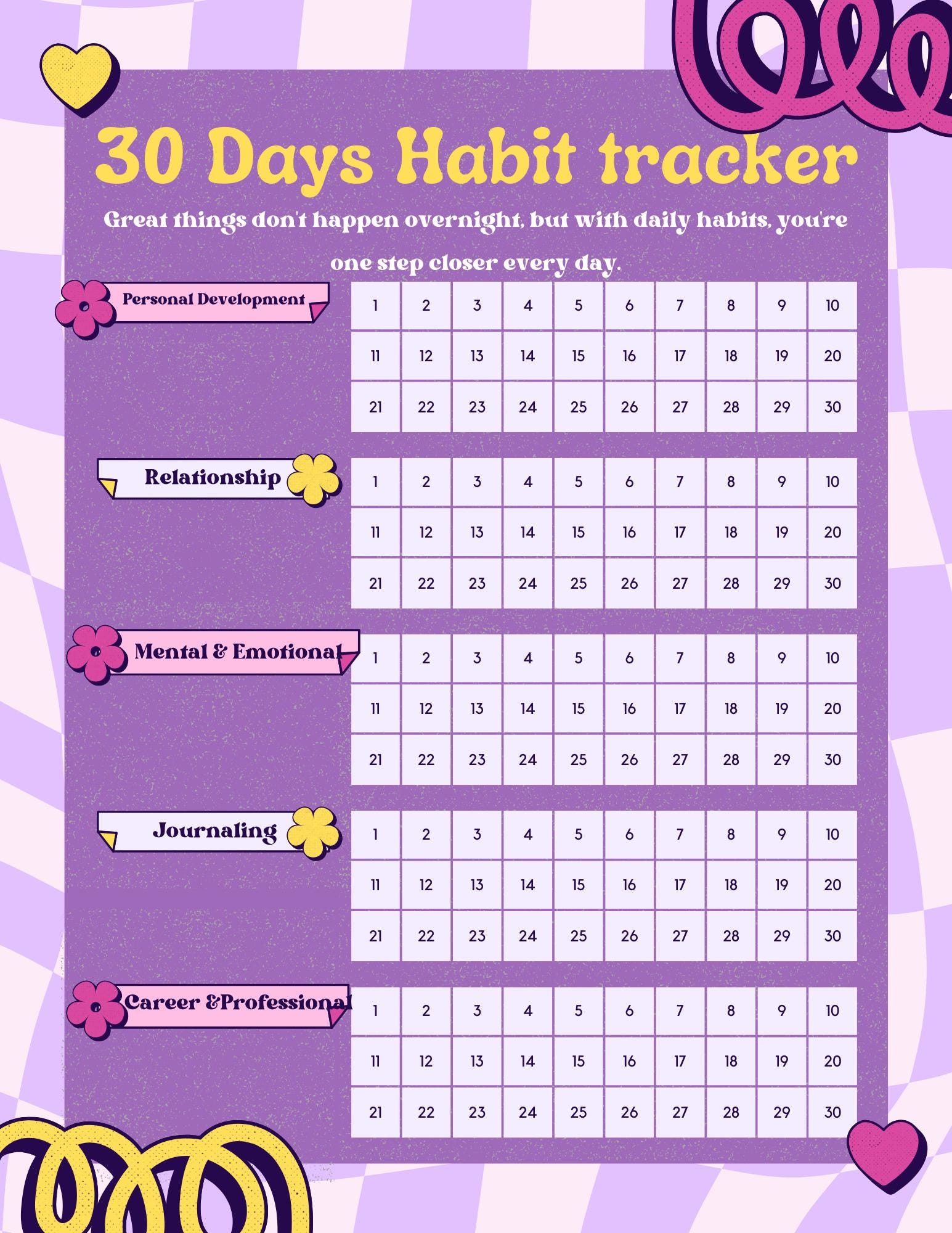 Habit Tracker Printable,monthly Weekly Daily Habit Tracker,30-day Goal ...