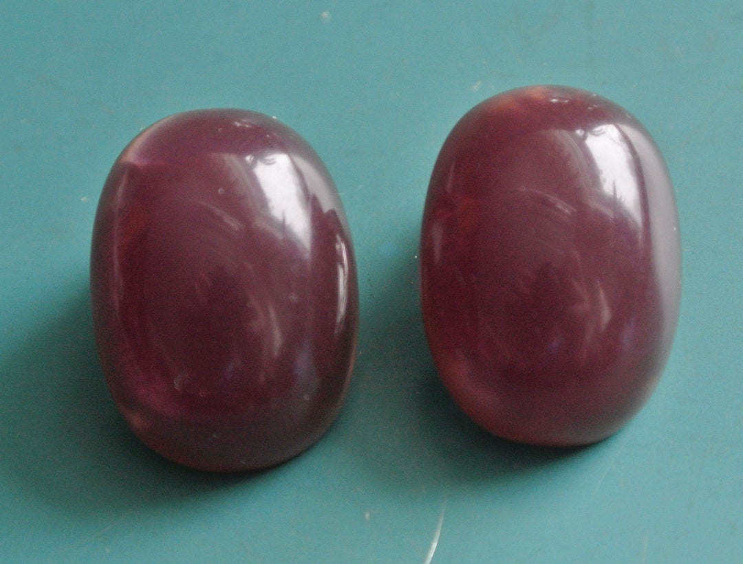 Vintage 1940s Plum Purple Bakelite Earrings: Tested Opaque Oval Ear ...