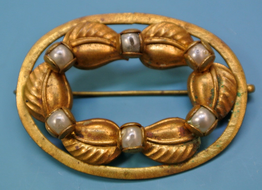 Old/ Antique SWEDISH Early 1900s Handmade Oval Brass Brooch With Leafe ...