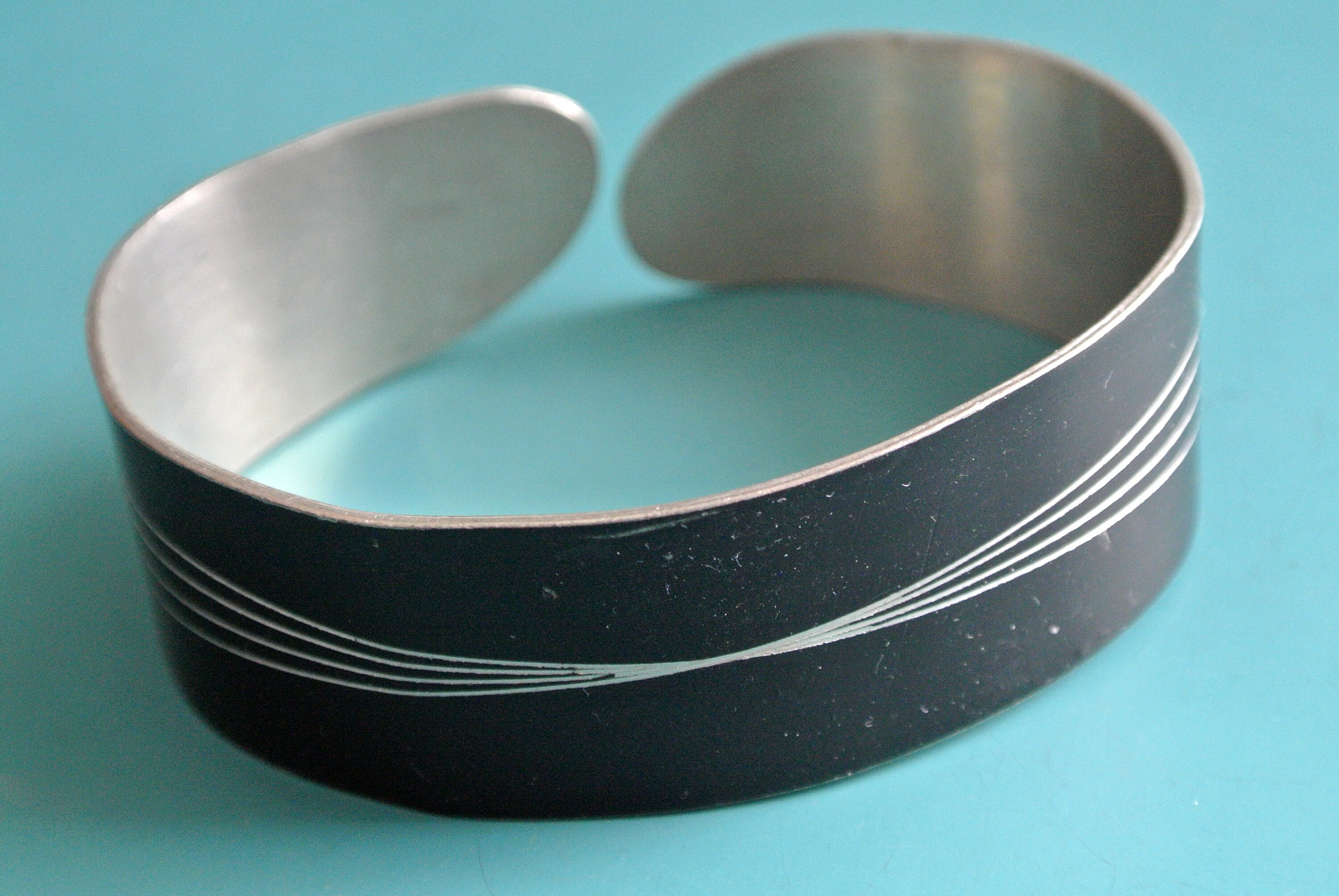 Vintage 1960s Swedish Pewter Bangle: Handcrafted Black Abstract Decor ...