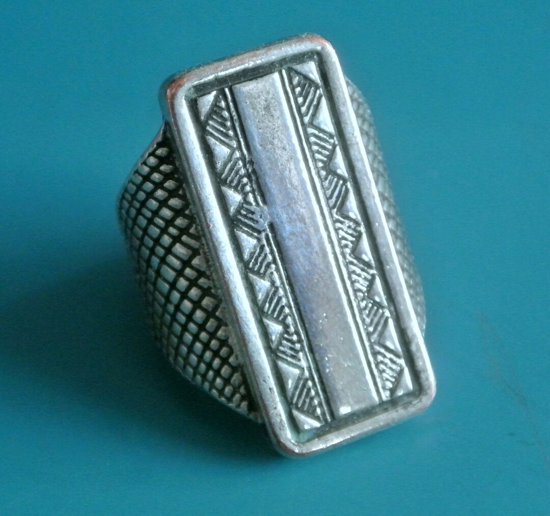 Unusual Large Swedish Vintage 1980s Silvercolor Steel Metal Ring With ...