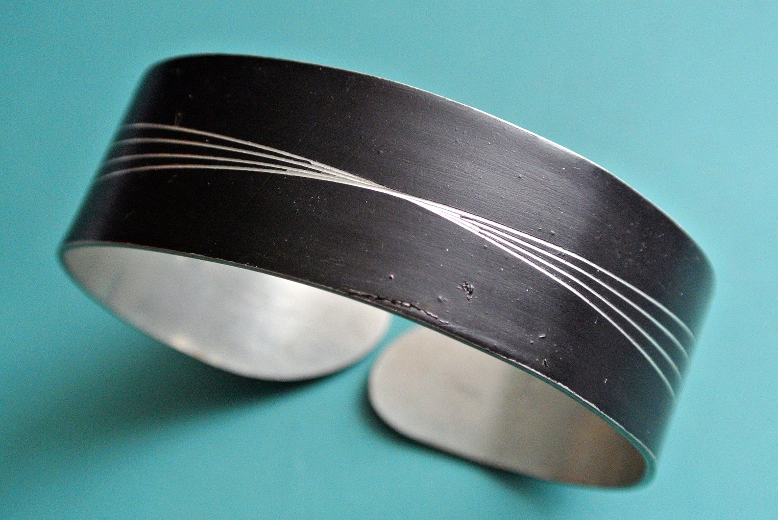 Vintage 1960s Swedish Pewter Bangle: Handcrafted Black Abstract Decor ...