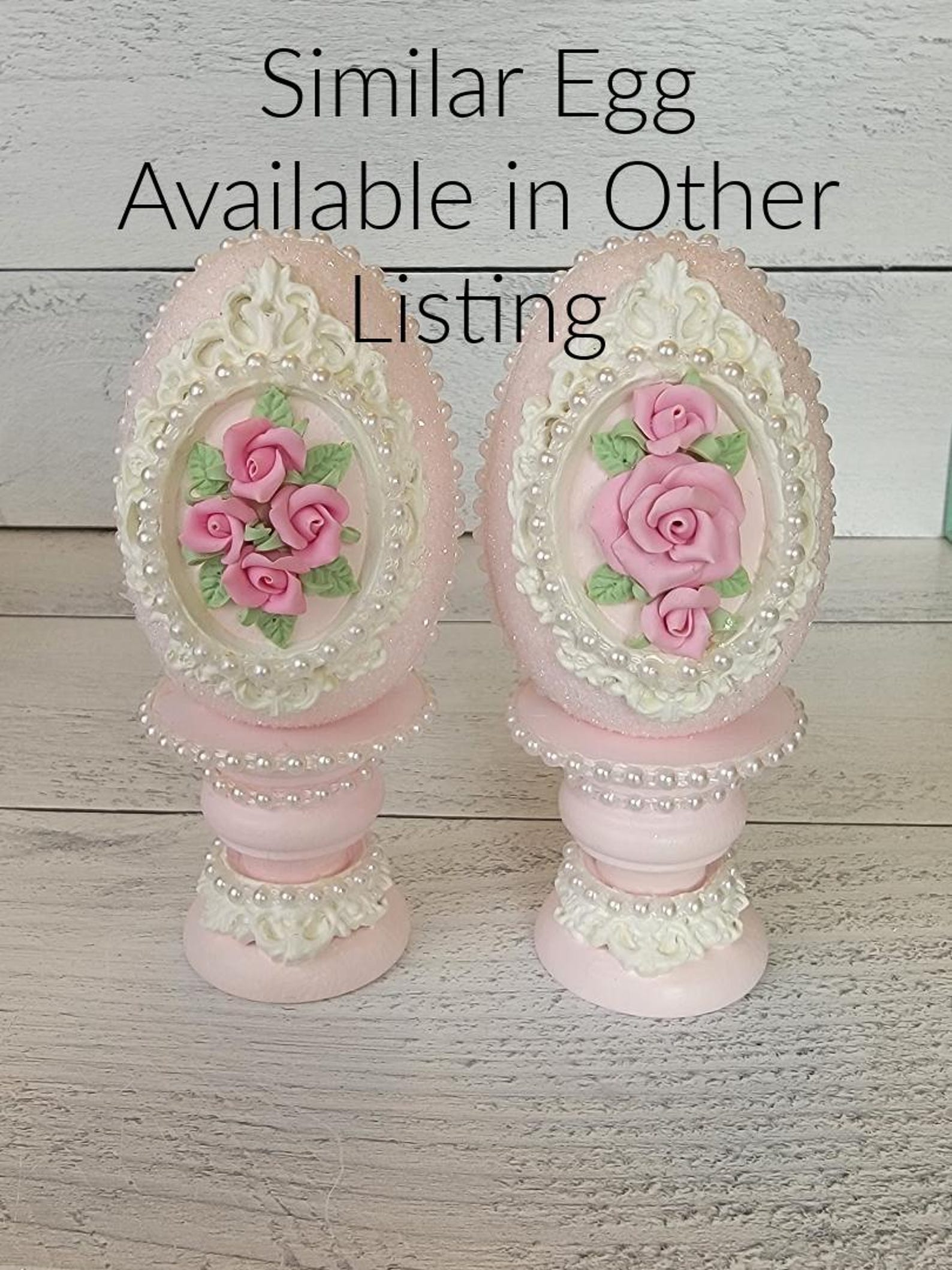 Wood Easter Egg and Pedestal riser / Stand Handmade Shabby PINK Clay ...