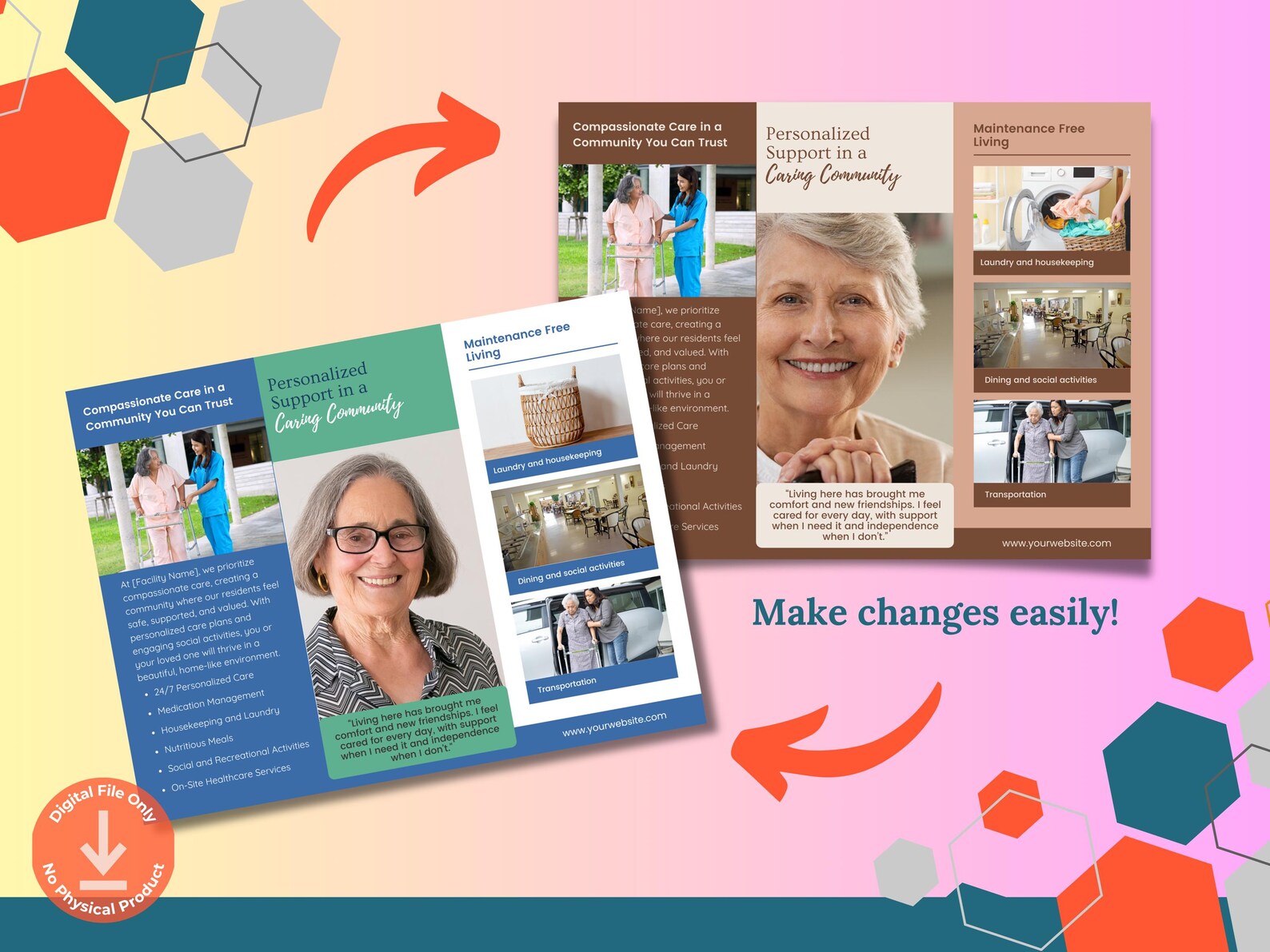 Assisted Living Brochure Template: Resident Quote, Editable Canva ...