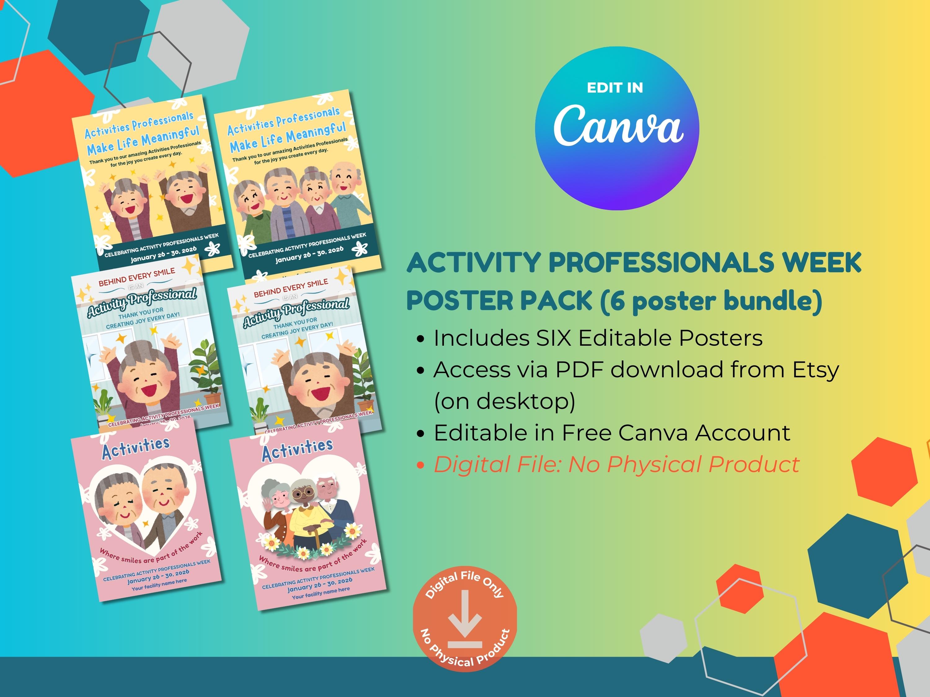 Activity Professionals Week Posters | Editable Canva Appreciation ...