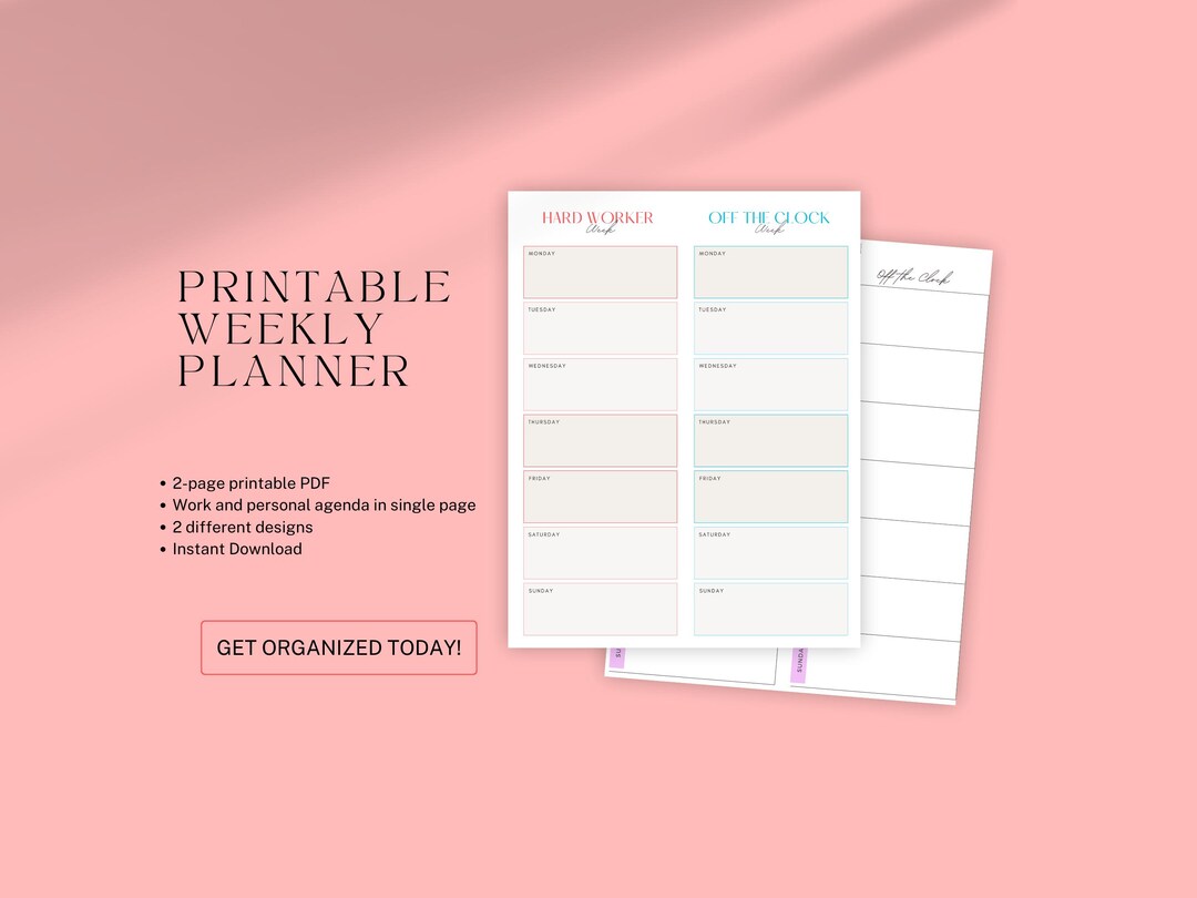 Weekly Planner Printable Time Management Agenda Planner Weekly Planner ...