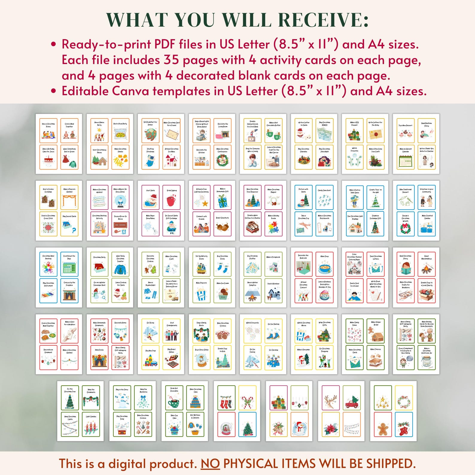 Printable & Editable Christmas Advent Activity Cards Printable Advent ...
