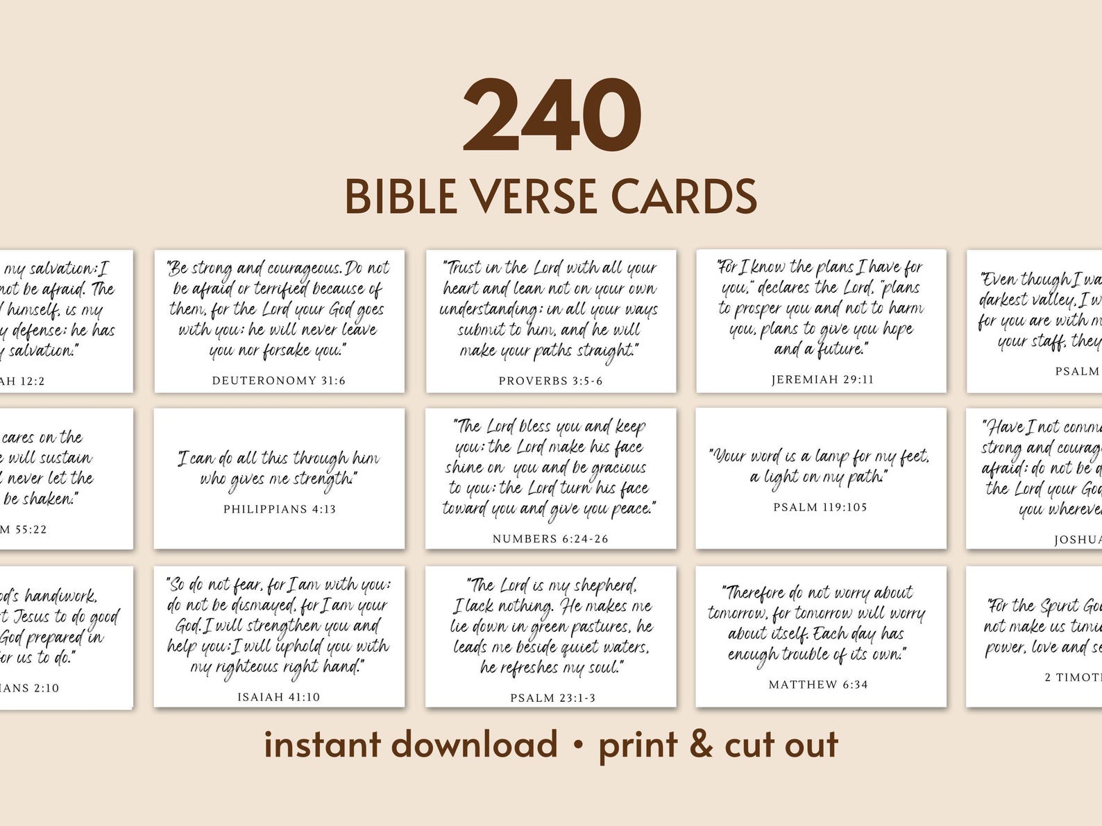 240 Printable Bible Verse Cards, Printable Scripture Cards, Scripture ...