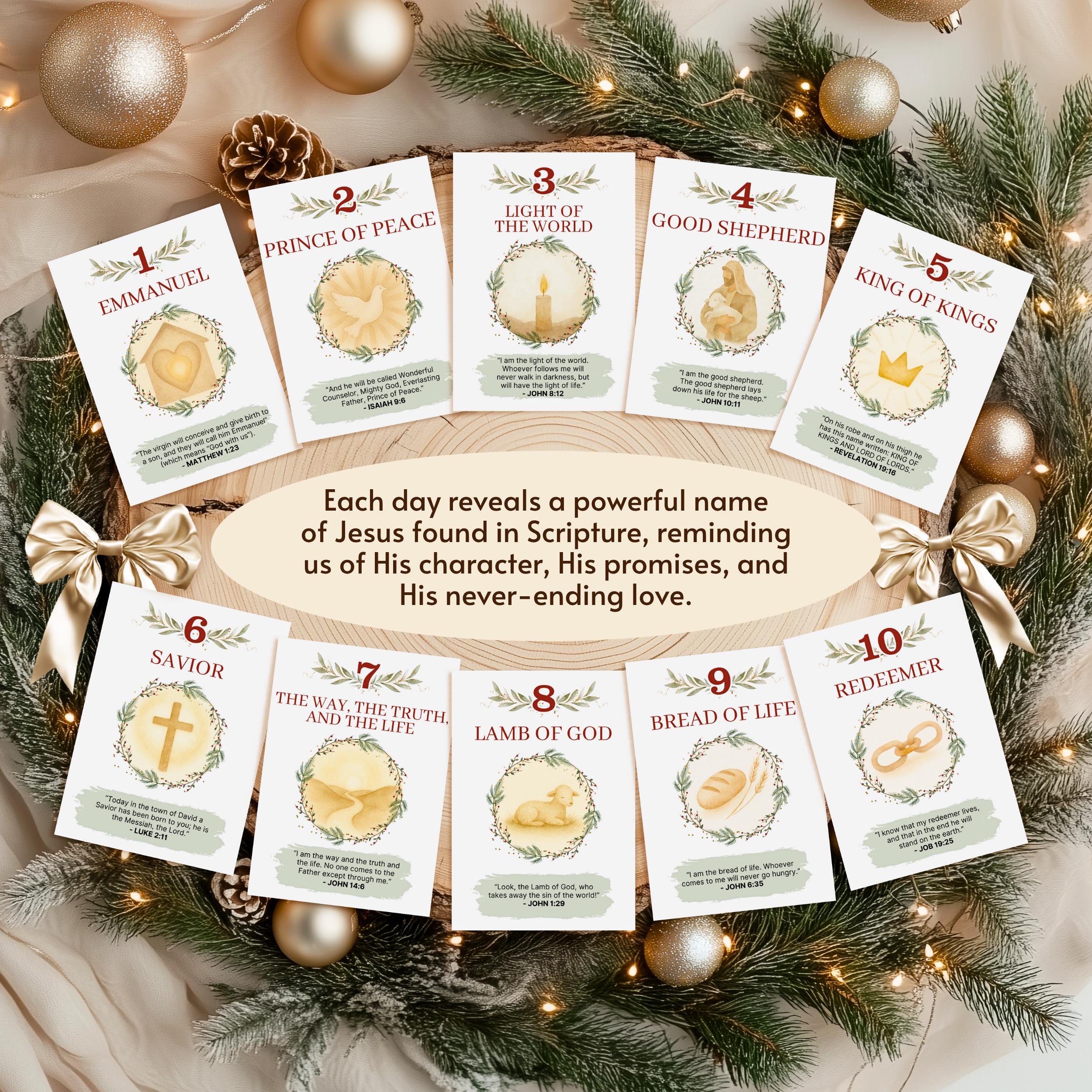 25 Names of Jesus Advent Cards, Christ Centered Christmas Advent ...