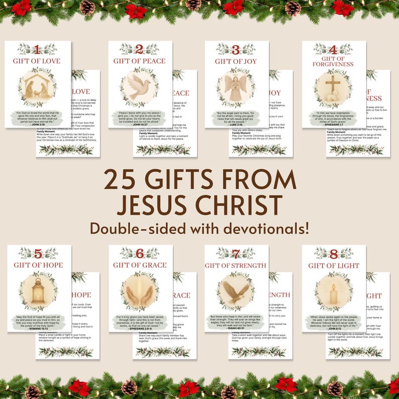 25 Gifts From Jesus Christ, Christmas Advent Scripture Cards Printable ...