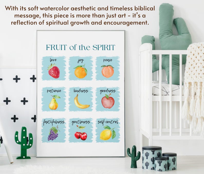 Fruit of the Spirit Print Blue Watercolor Fruits of the Spirit Wall Art ...