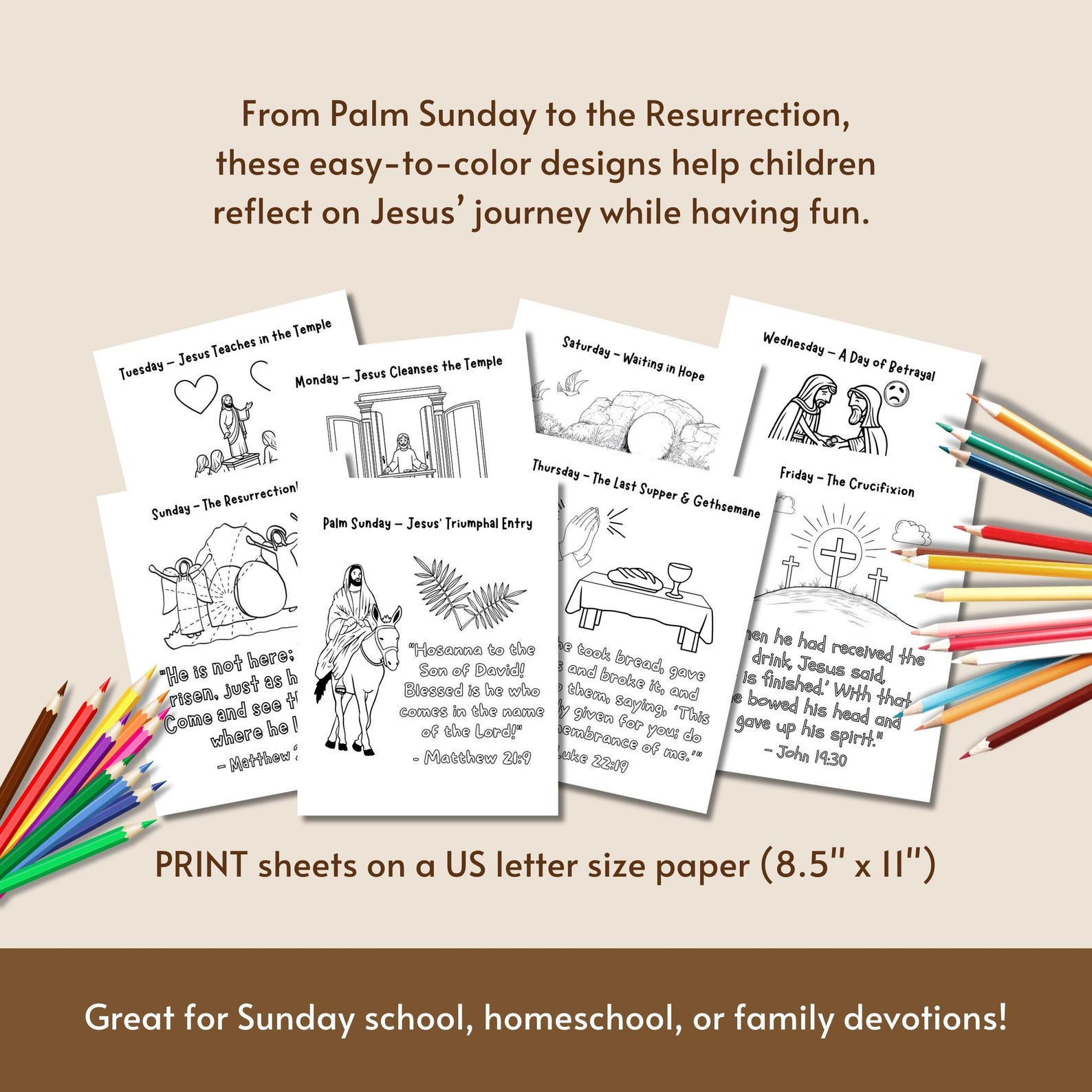 Easter Story Coloring Sheets Printable Holy Week Activities for Kids ...