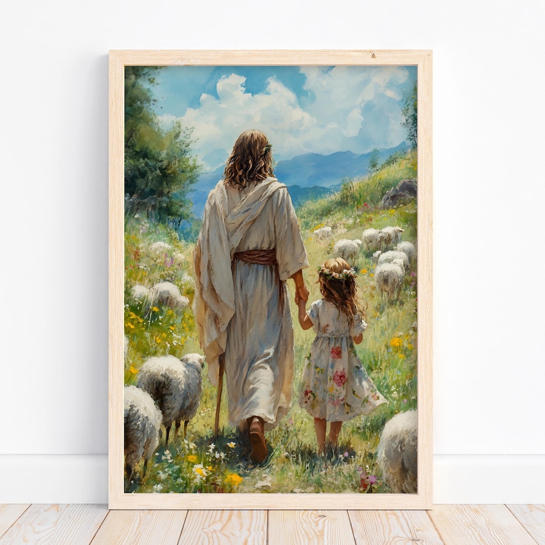 Jesus With Little Girl Print, Jesus and Girl Painting Canvas, Young ...