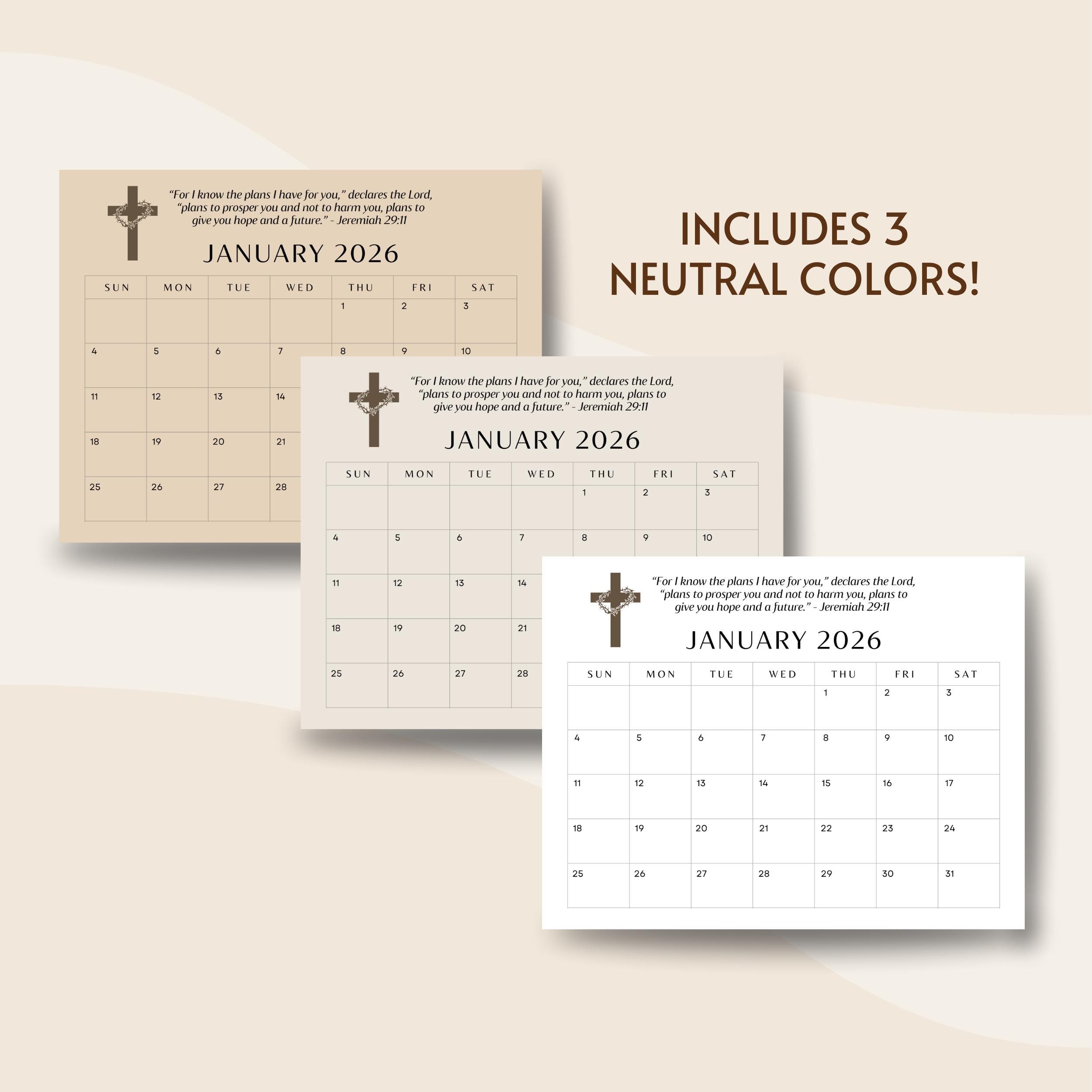 Printable Christian Calendar 2026 Monthly Calendar With Bible Verses ...