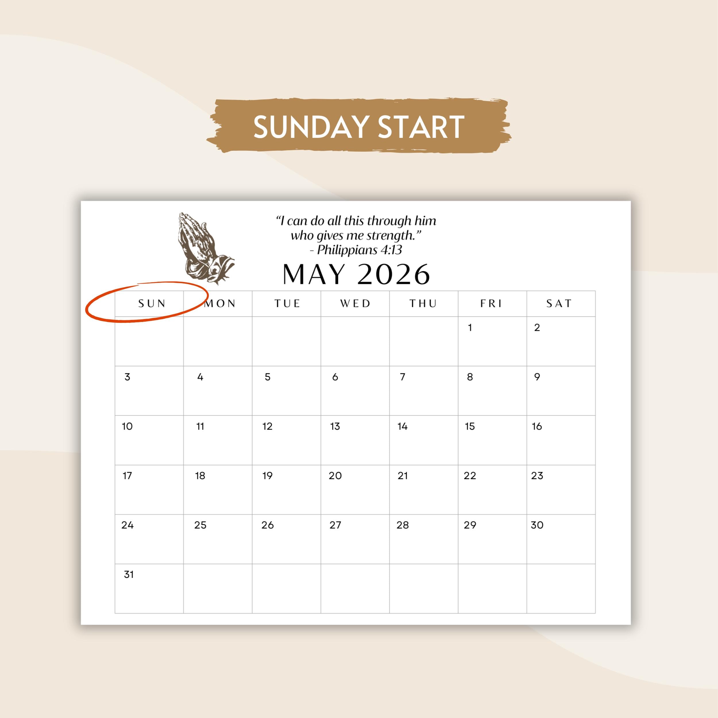 Printable Christian Calendar 2026 Monthly Calendar With Bible Verses ...