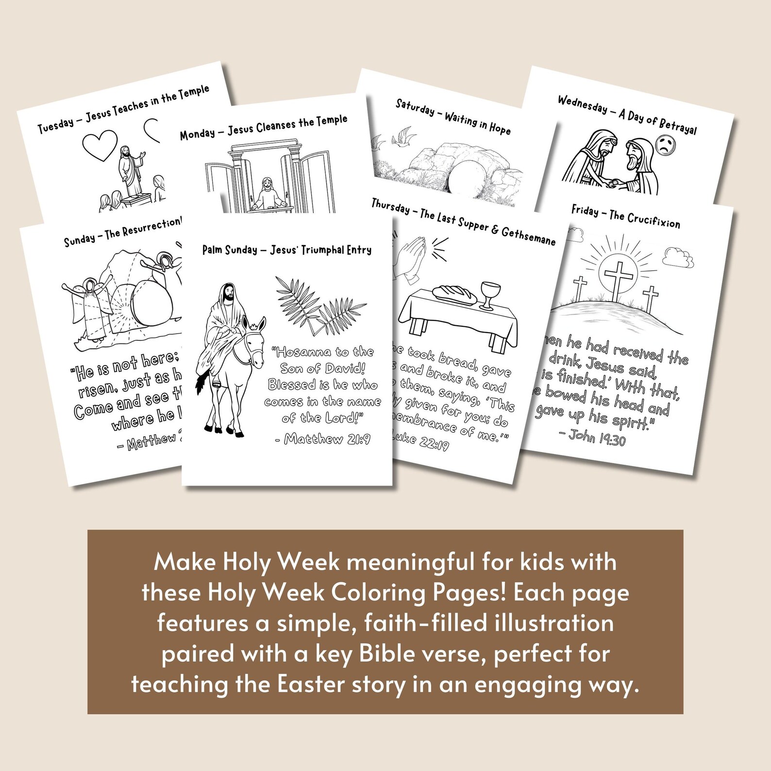 Easter Story Coloring Sheets Printable Holy Week Activities for Kids ...