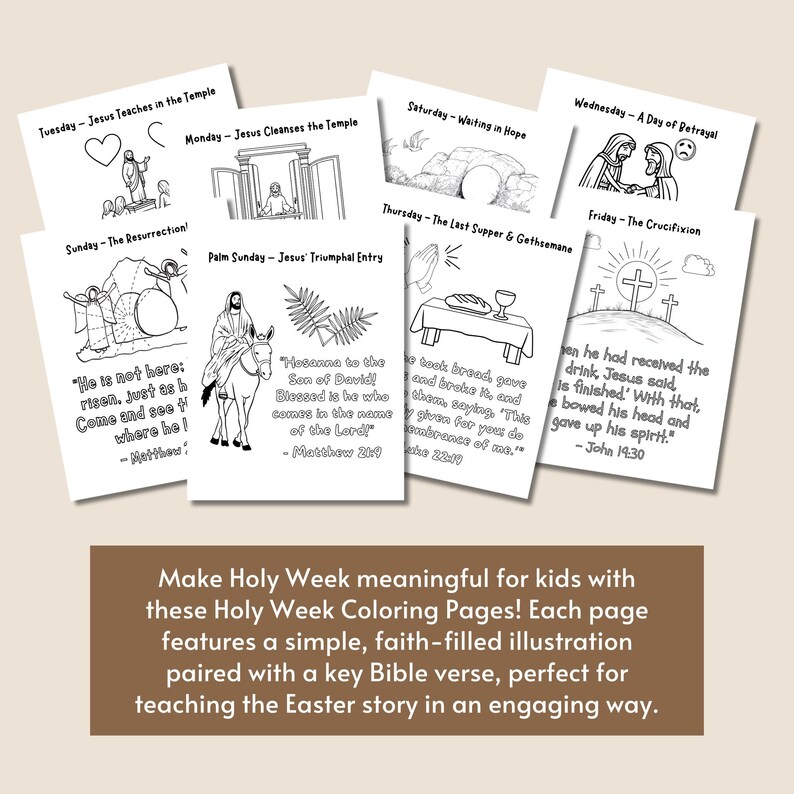 Easter Story Coloring Sheets Printable Holy Week Activities for Kids ...